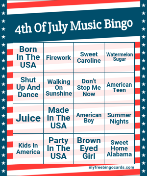 4th Of July Music Bingo