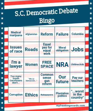 Print 100+ S.C. Democratic Debate Bingo Cards