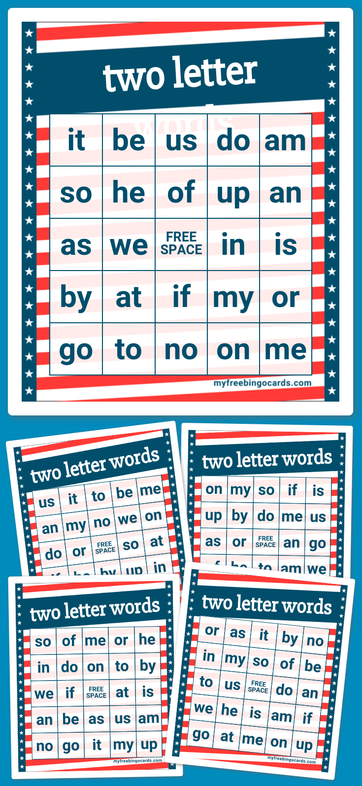 Virtual two letter words bingo