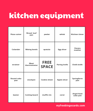 Print 100+ kitchen equipment bingo cards