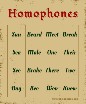 Print 100+ Homophones Bingo Cards
