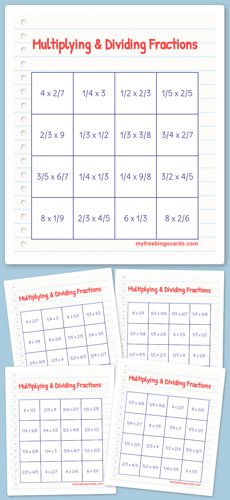 Virtual Multiplying & Dividing Fractions Bingo