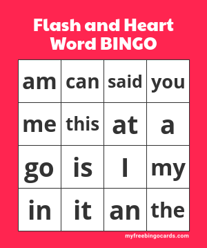 Flash and Heart Word BINGO