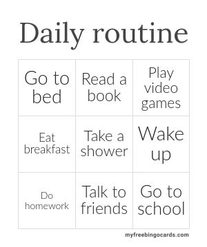 Daily routine Bingo