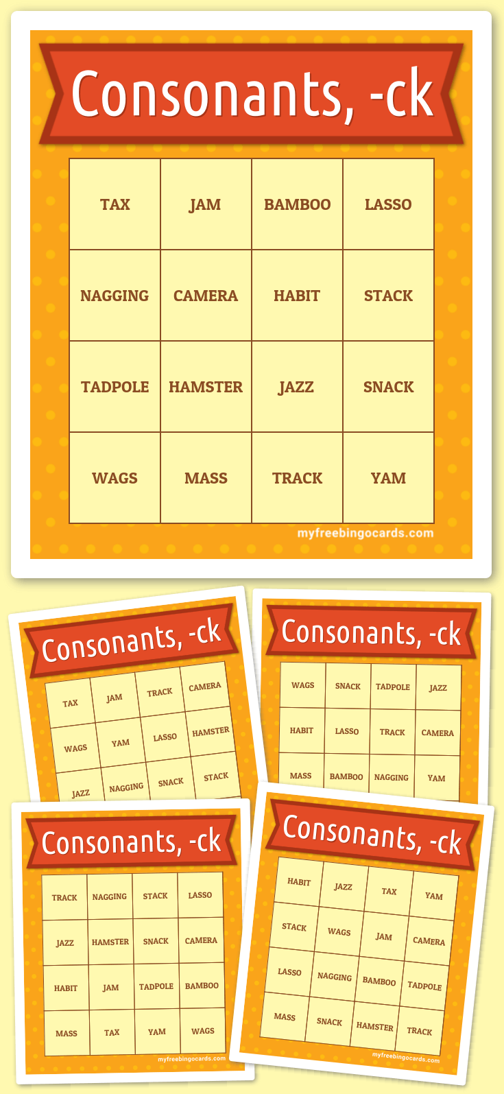 Virtual Consonants, -ck Bingo