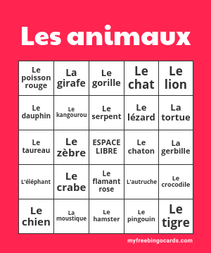 Les animaux Bingo