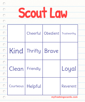 Scout Law Bingo