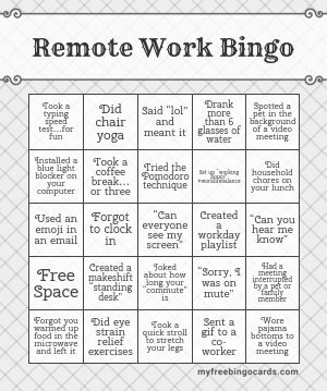 Remote Work Bingo