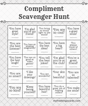 Compliment Scavenger Hunt Bingo