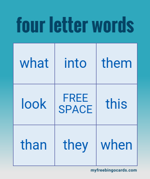 four letter words bingo
