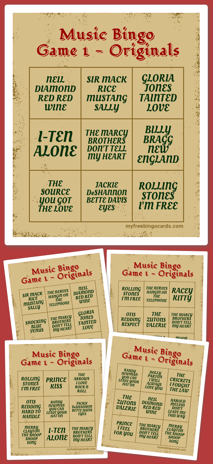 Virtual Music Bingo Game 1 - Originals