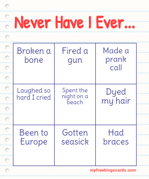 Never Have I Ever... Bingo