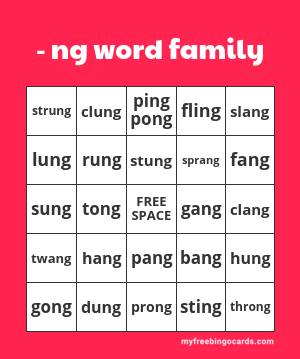 - ng word family bingo