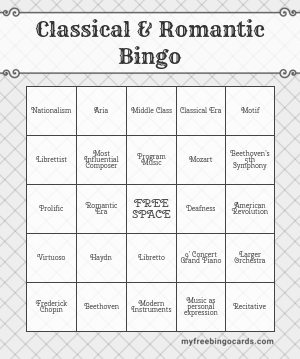 Classical & Romantic Bingo