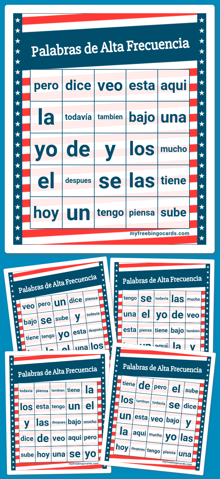 Virtual Palabras de Alta Frecuencia Bingo