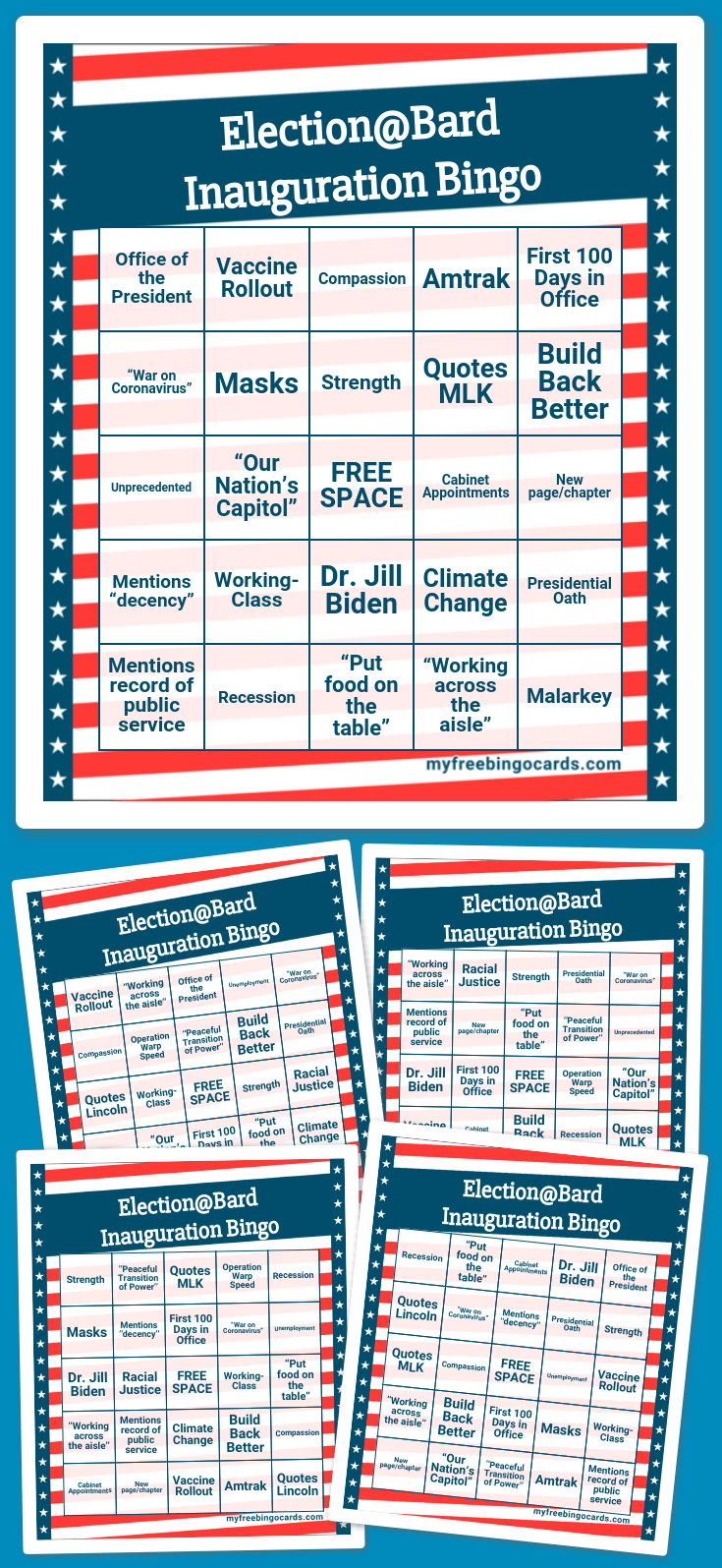 Virtual Election@Bard Inauguration Bingo