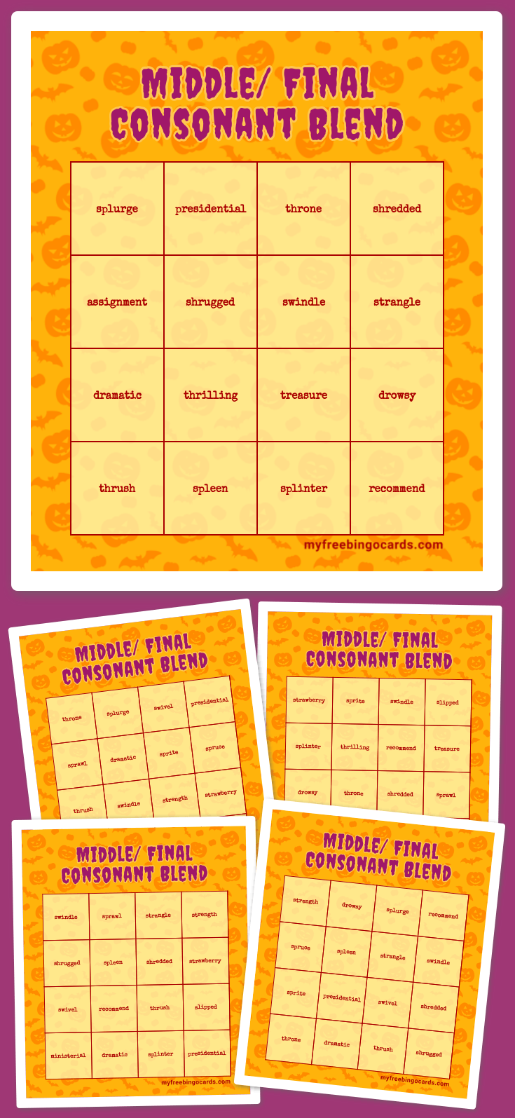 Virtual Middle/ Final Consonant Blend Bingo