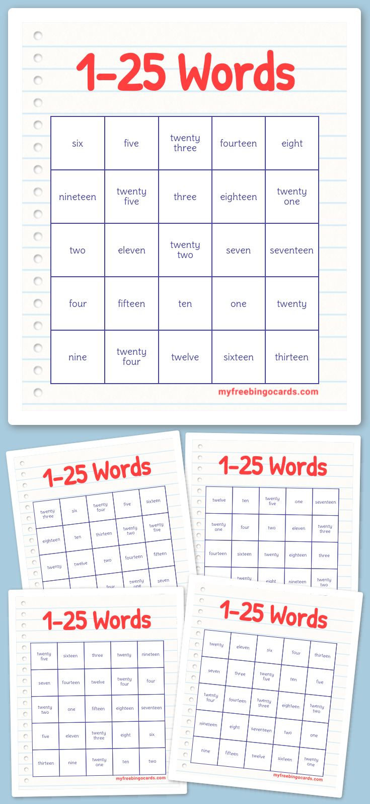 Virtual 1-25 Words Bingo