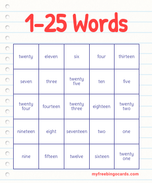 1-25 Words Bingo