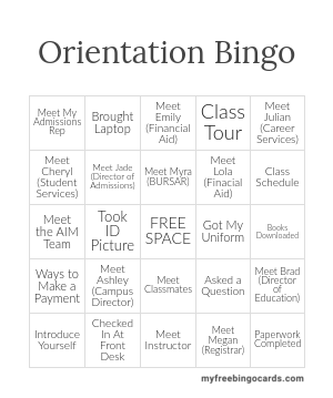 Orientation Bingo
