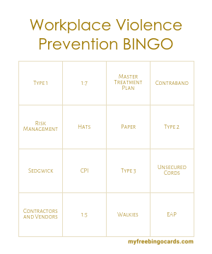 Workplace Violence Prevention BINGO