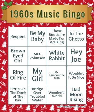 1960s Music Bingo
