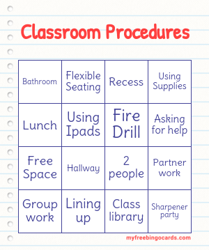 Classroom Procedures Bingo
