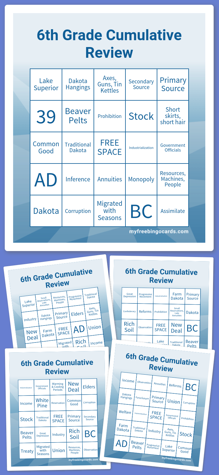 Virtual 6th Grade Cumulative Review Bingo