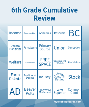 Print 100+ 6th Grade Cumulative Review Bingo Cards