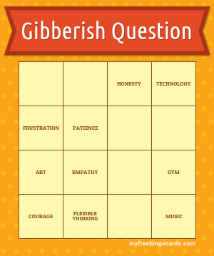 Gibberish Question Bingo