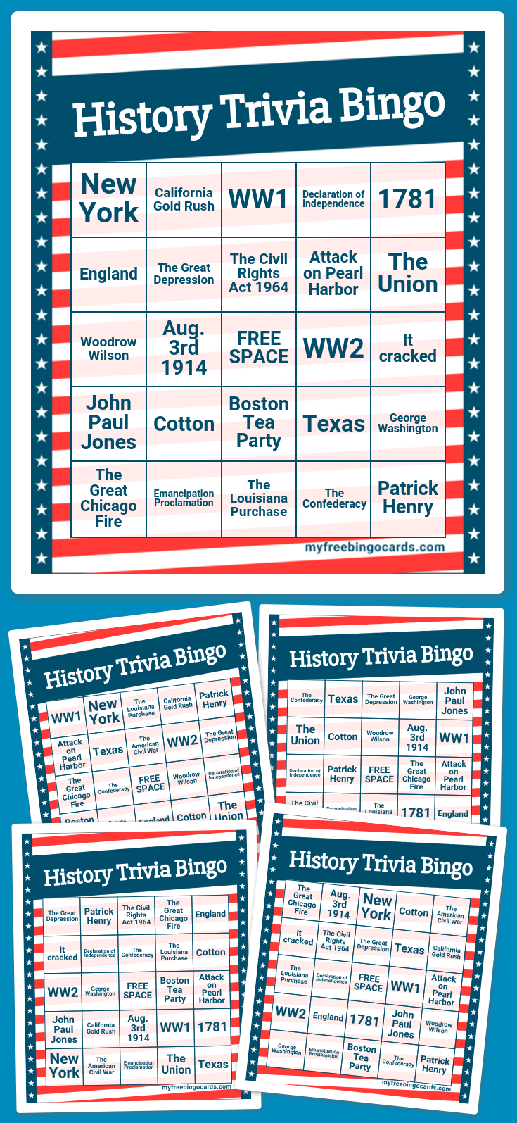 Virtual History Trivia Bingo