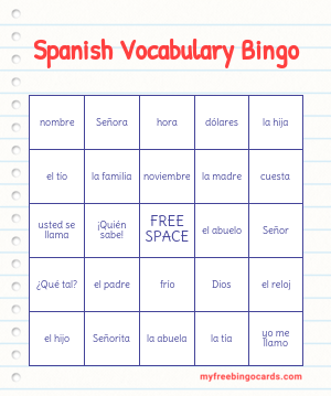 Spanish Vocabulary Bingo