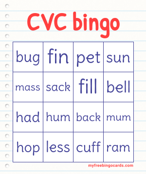 Print 100+ CVC bingo Cards
