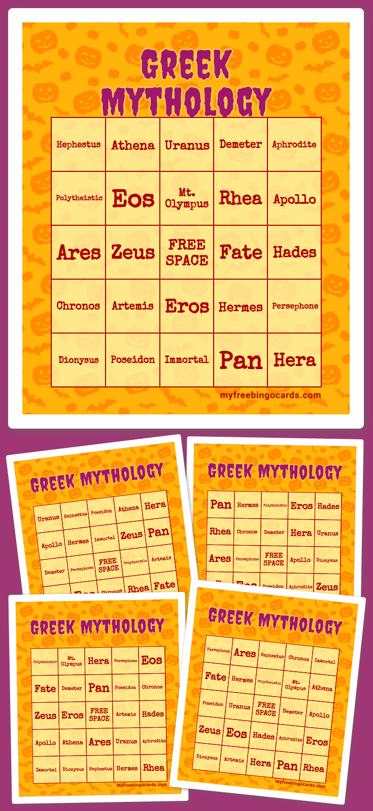 Virtual Greek Mythology Bingo