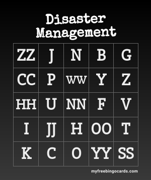 Disaster Management Bingo