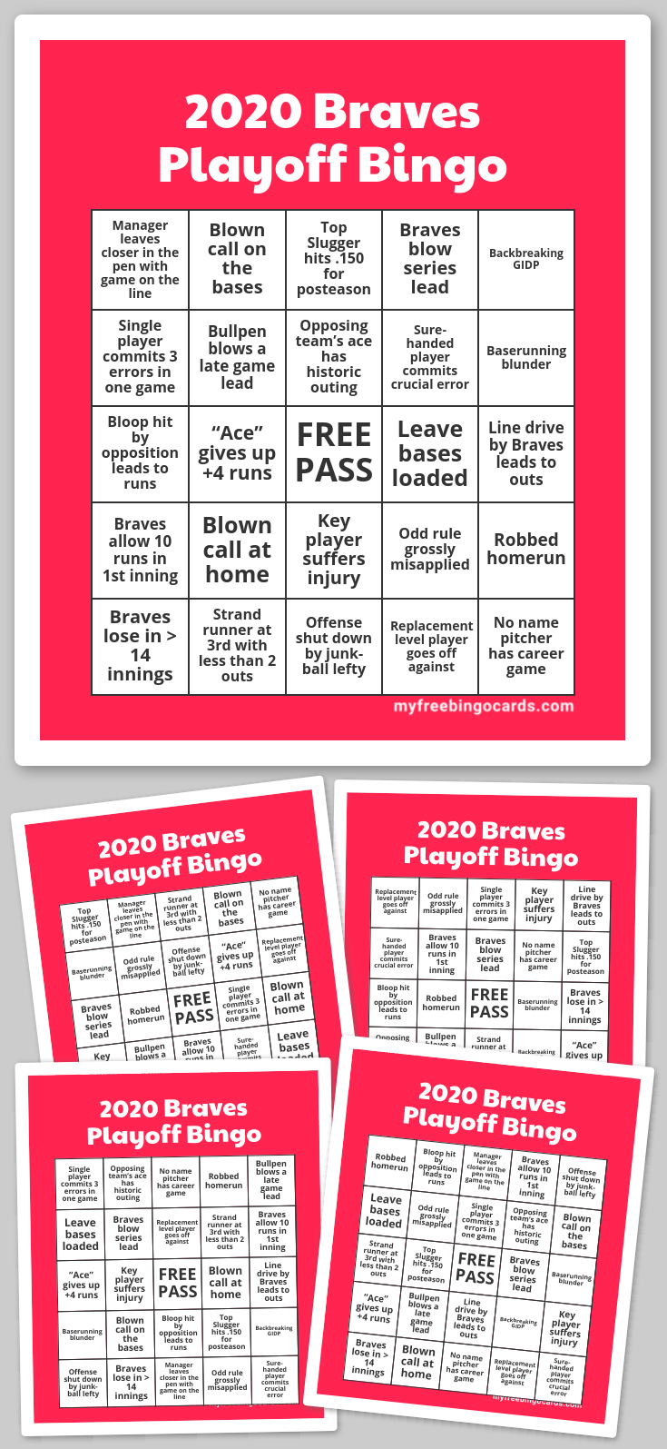 Virtual 2020 Braves Playoff Bingo