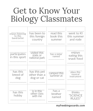 Get to Know Your Biology Classmates Bingo