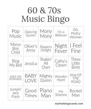 60 & 70s Music Bingo