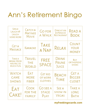 Ann’s Retirement Bingo