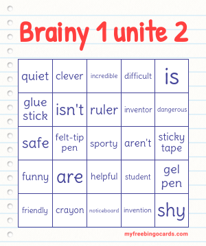 Brainy 1 unite 2 Bingo