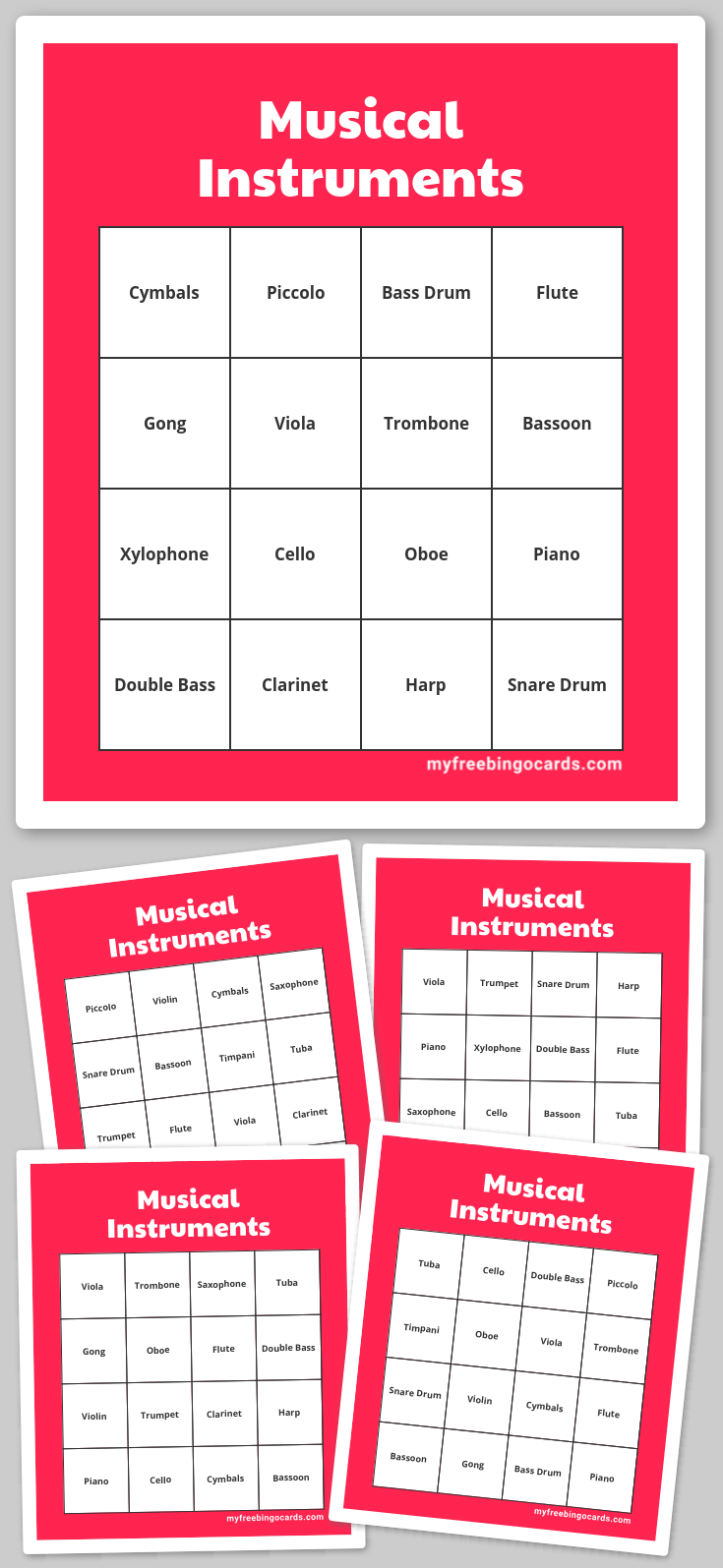 Virtual Musical Instruments Bingo