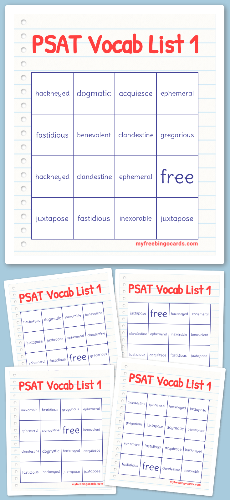 Virtual PSAT Vocab List 1 Bingo