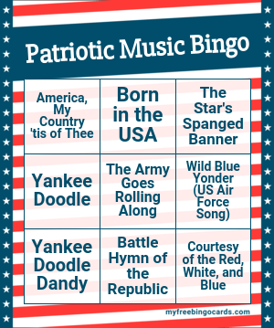 Patriotic Music Bingo