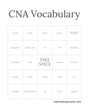 CNA Vocabulary Bingo