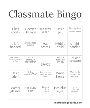 Classmate Bingo