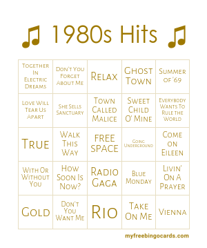 1980s Hits ♫ Bingo