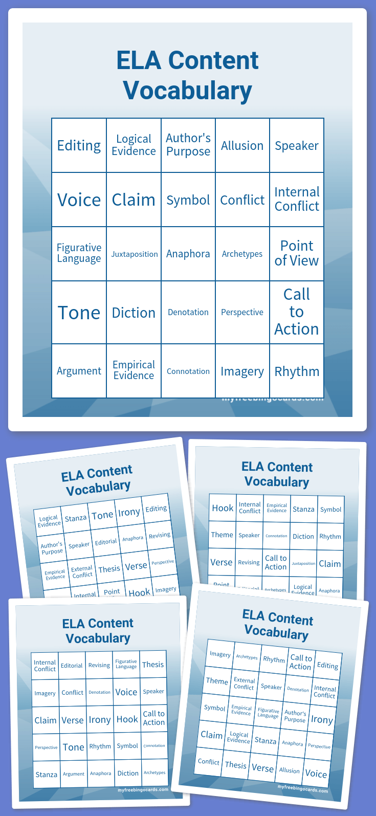 Virtual ELA Content Vocabulary Bingo