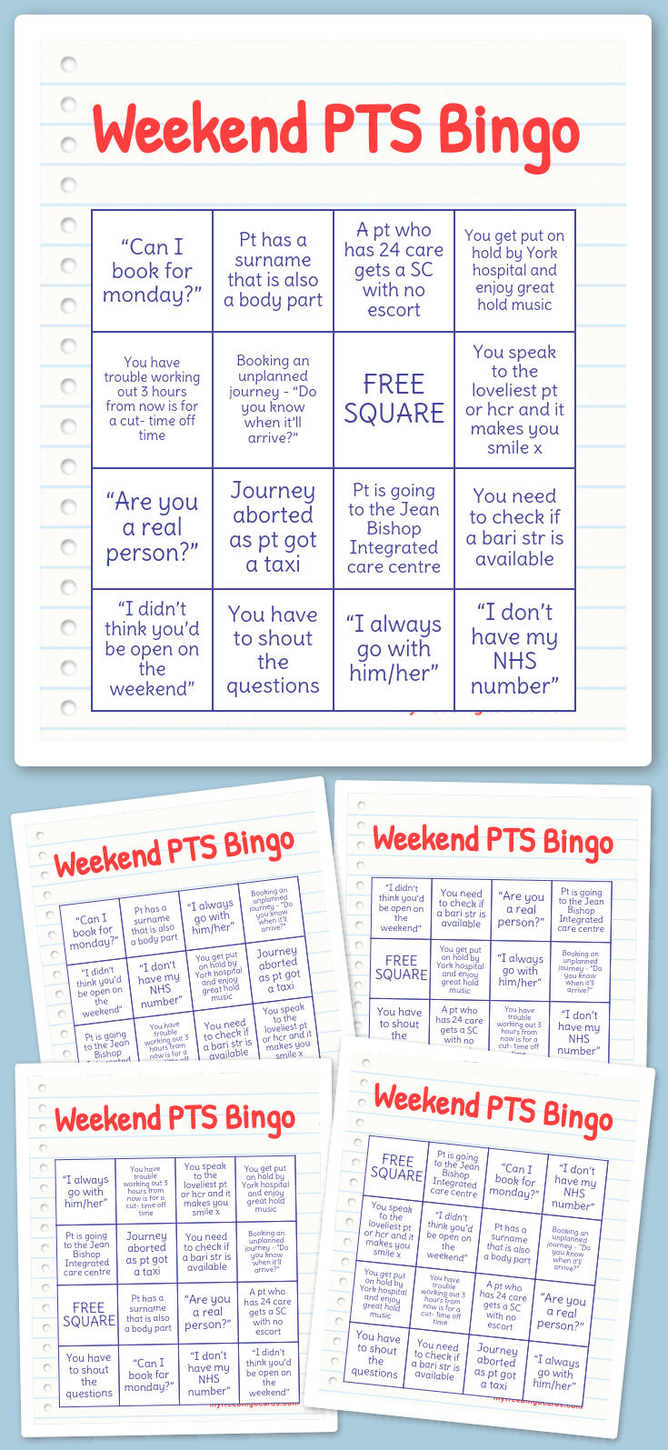 Virtual Weekend PTS Bingo
