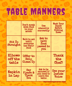 Table Manners Bingo