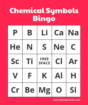 Chemical Symbols Bingo